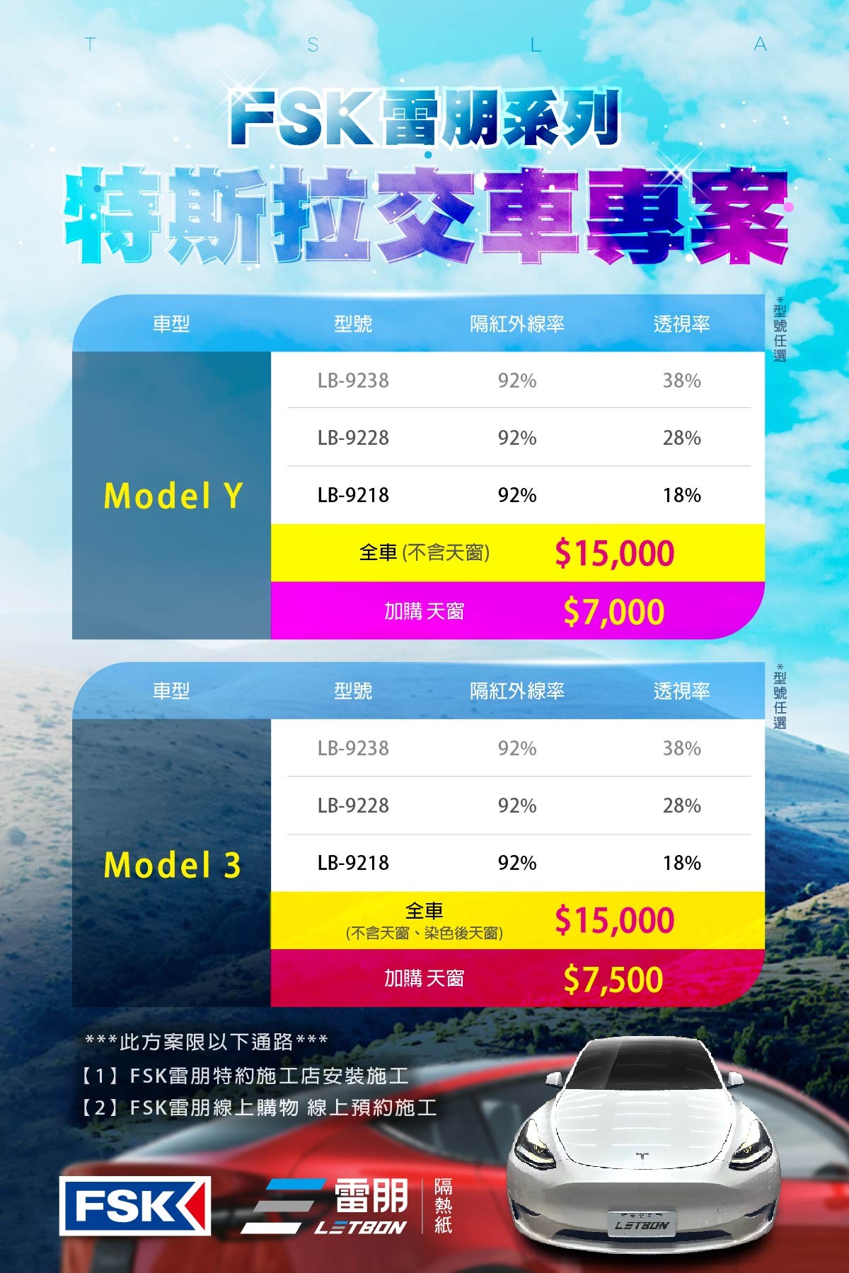 FSK雷朋線上購物-Model 3天窗、染色後天窗LB-9218